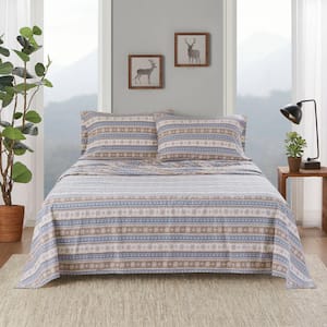 Woolrich Cotton Flannel 4-Piece Grey Ski Jump Cotton Queen Sheet Set ...