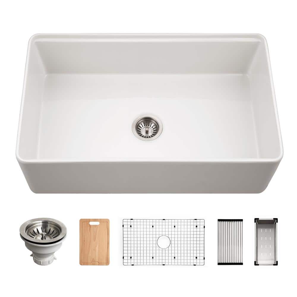 HOUZER Aspire 33 in. Matte Black Fireclay Farmhouse Apron Front Single ...