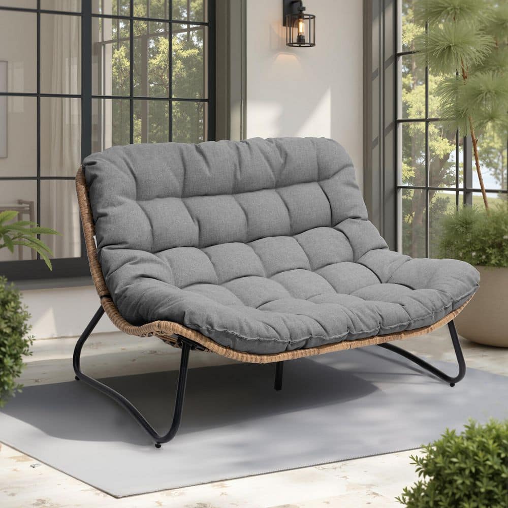 CLOUDFLY 2 Seater Metal Outdoor Couch with Soft Grey Cushion Outdoor ...