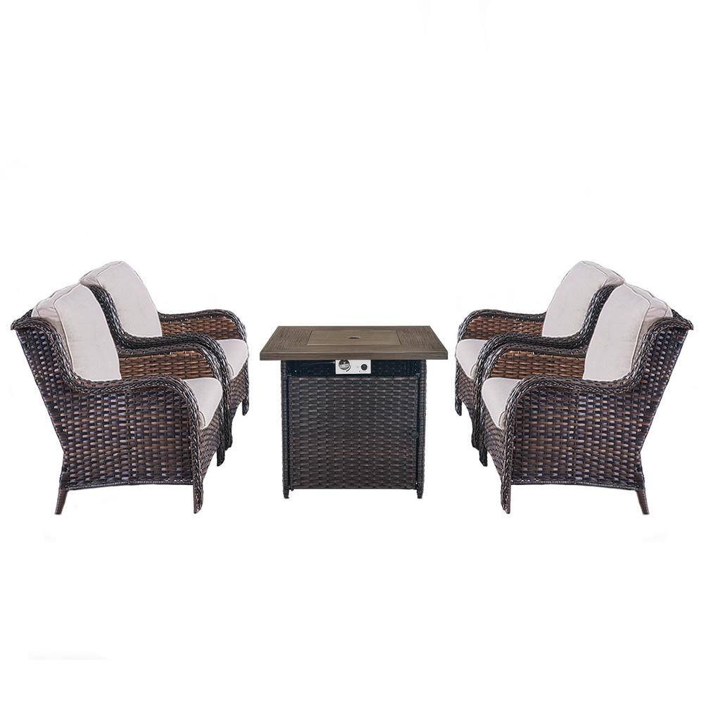 Pocassy 5 Piece Wicker Patio Chairs for 4 with 30 in. Gas Propane Fire ...