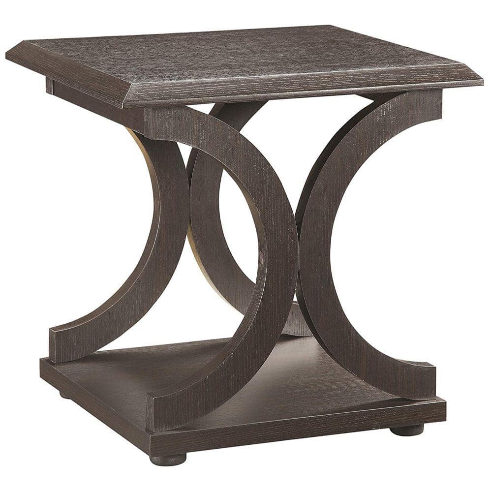 Benjara 22 in. Brown Rectangle Wood End Table with Open Shelves ...