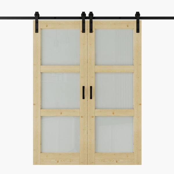 ARK DESIGN 60 in. x 80 in. 3 Lite Tempered Frosted Glass Unfinished ...