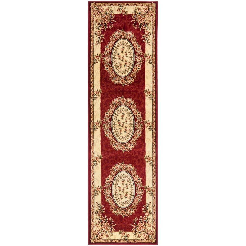 SAFAVIEH Lyndhurst Red/Ivory 2 ft. x 8 ft. Floral Medallion Border ...