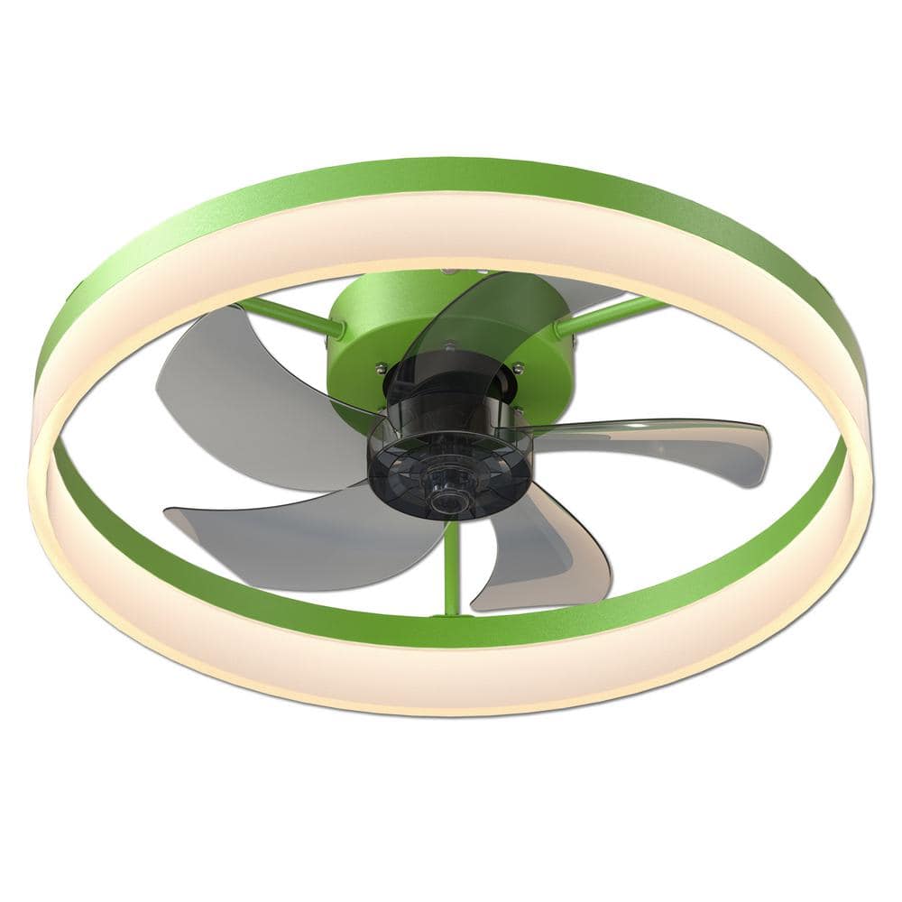 Logmey Semi Flush Mount 19.7 in. LED Dimmable Indoor Green Ceiling Fan ...