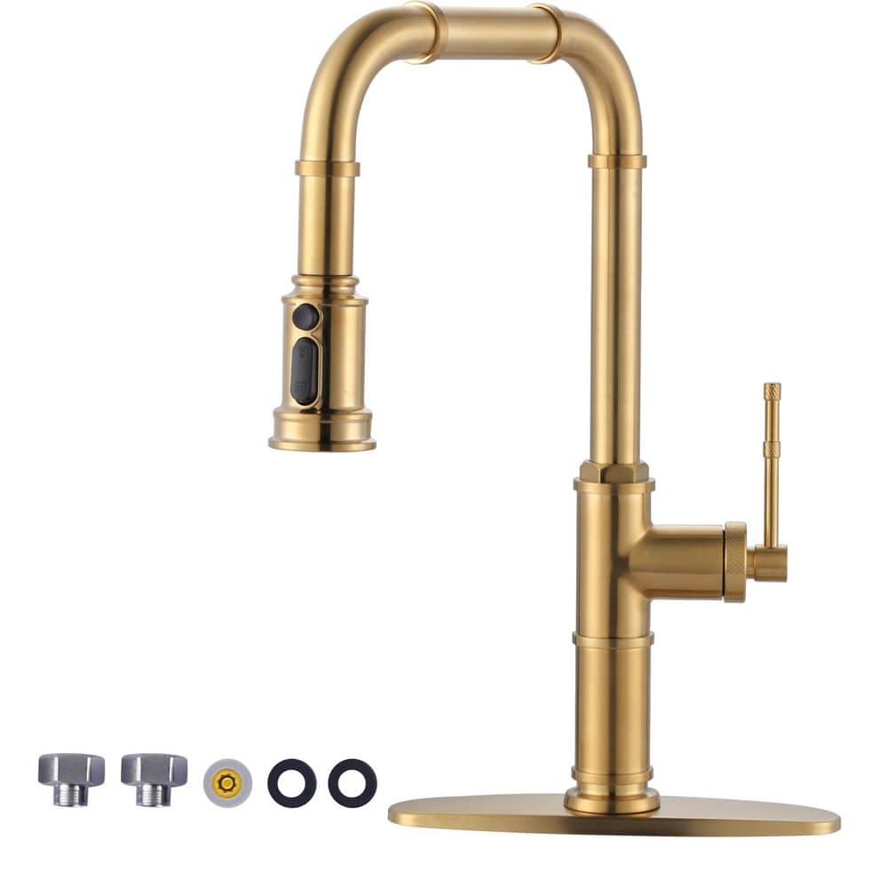 WOWOW Brass Gold 17.9 in. H 360° Spout Swivel Pull Down Sprayer Kitchen ...