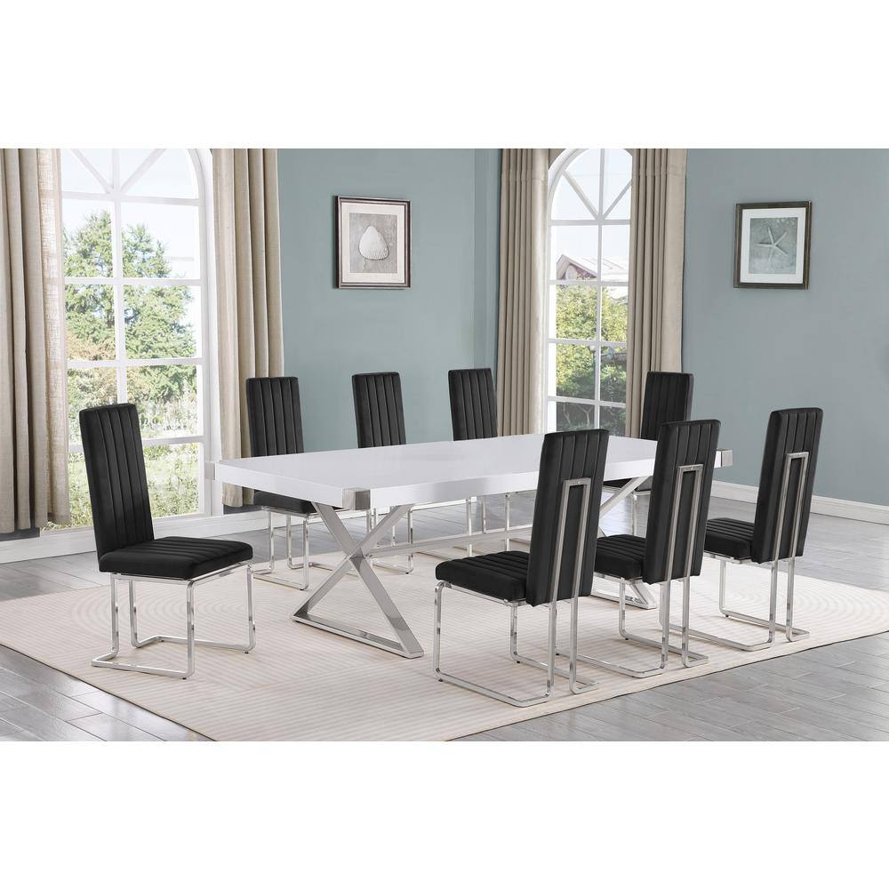 Best Quality Furniture Miguel 9-Piece Rectangle White Wood Top Silver ...