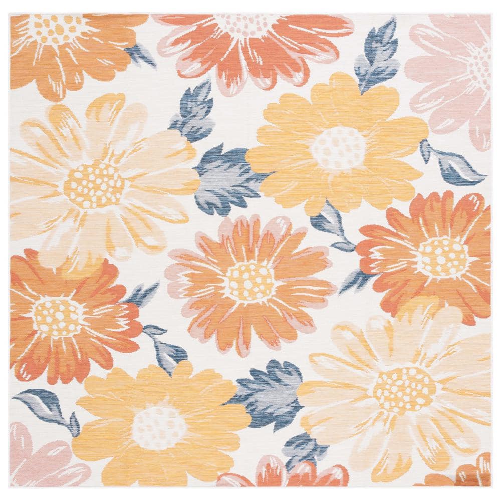 SAFAVIEH Sunrise Ivory/Rust Gold 7 ft. x 7 ft. Oversized Floral ...