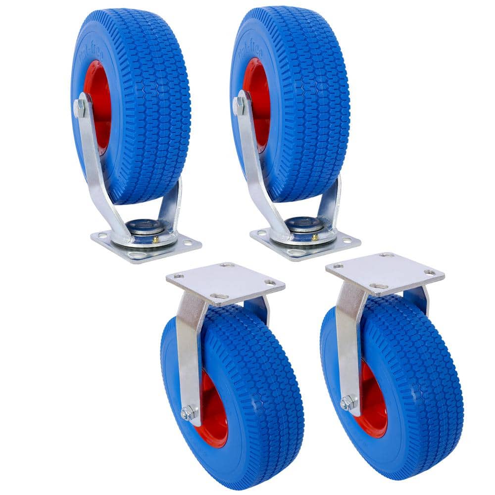 Amucolo 4-Piece 10 in. Blue Caster Flat Free Whell (2-Piece Swivel Plus ...