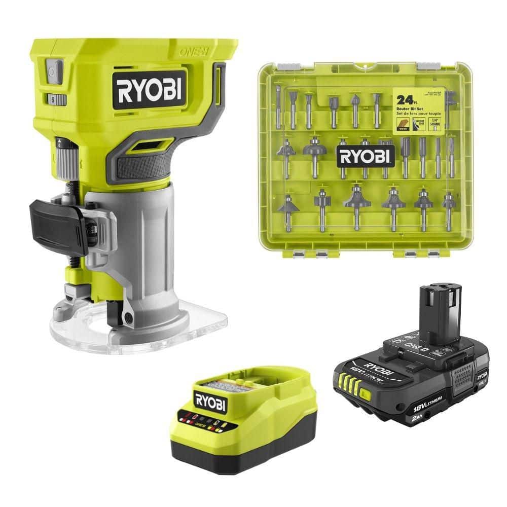RYOBI ONE+ 18V Cordless Compact Router Kit with 2.0 Ah Battery, Charger ...