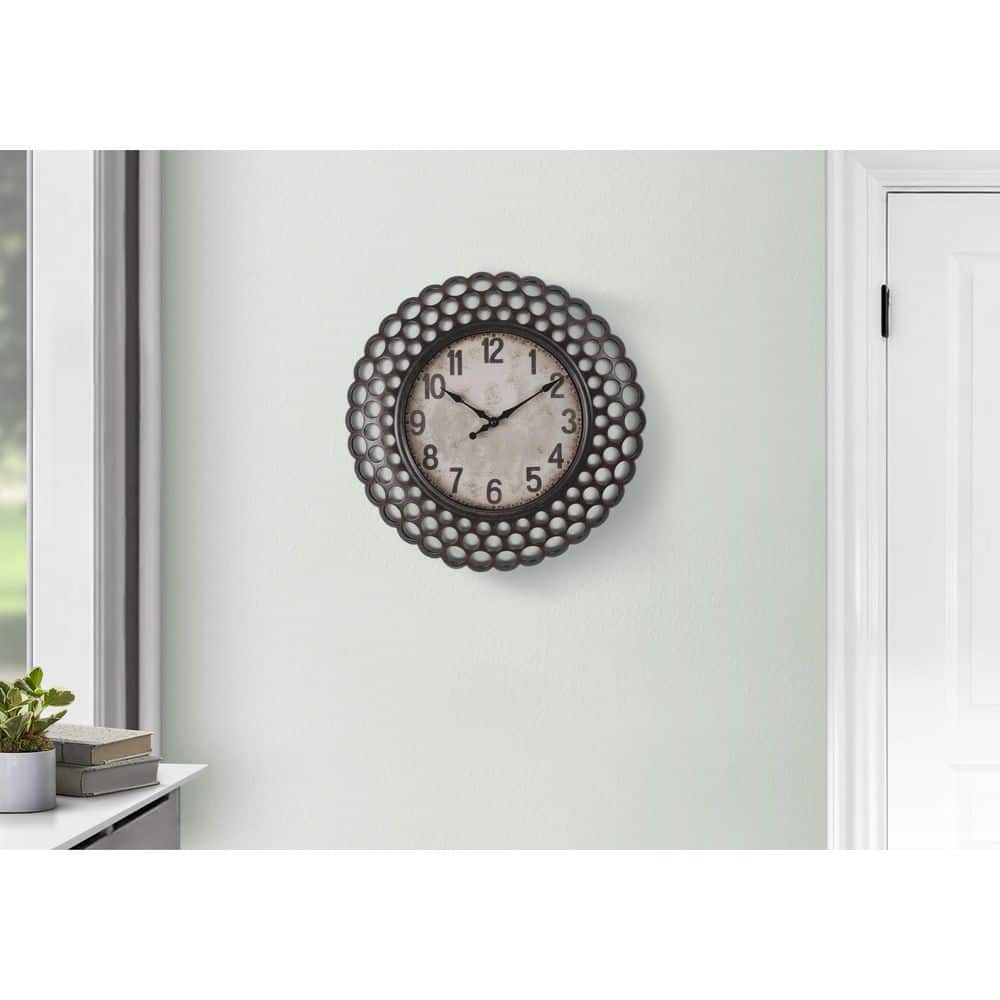 16 in. Round Transitional Dark Brown Analog Wall Clock CKJY2407-DB ...