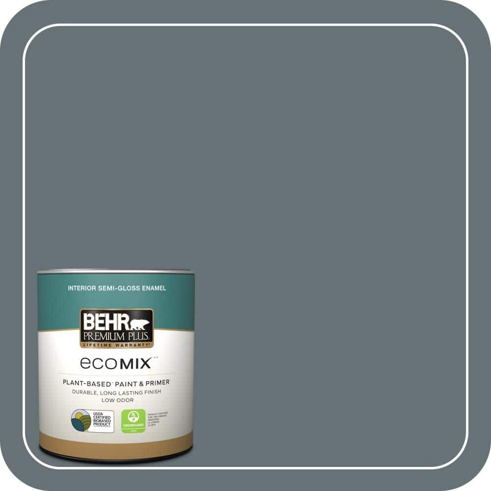 BEHR PREMIUM PLUS 1 qt. #ECC-22-3 Rain Shadow Semi-Gloss Enamel EcoMix ...