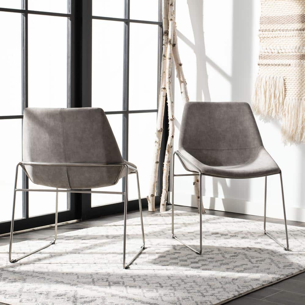 SAFAVIEH Alexis Stone/Silver 17 in. Stainless Steel Dining Chair (Set ...