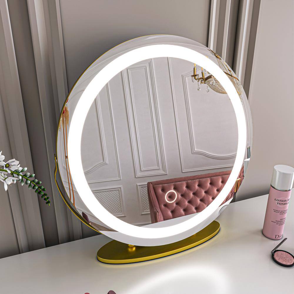 TOOLKISS 19 in. Round 3-Color-LED Touch Screen, Makeup Dimmable Lighted ...