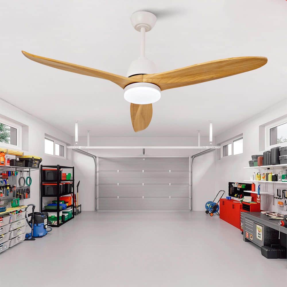 LINJO 52 in. Indoor White - Durable Soild Wood Downrod Ceiling Fan with ...