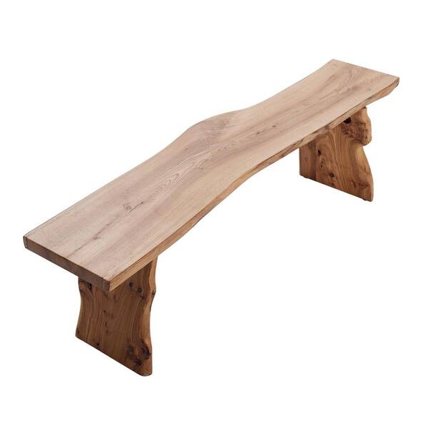 B BALANBO 63 in. Natural Elm Solid Wood Bench Living/Dining Room Dual ...