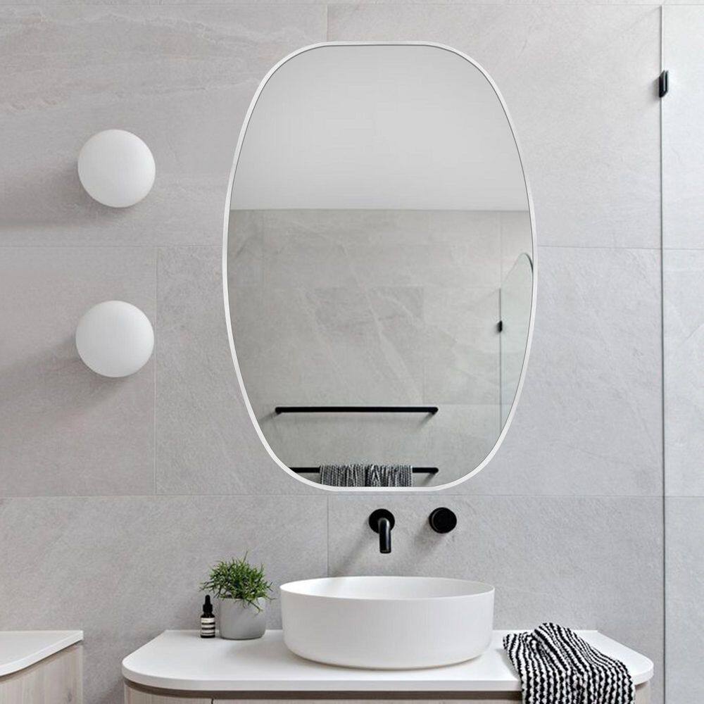LuxHomez 24 in. W x 36 in. H Modern Oval Aluminum Frame Silver Wall ...
