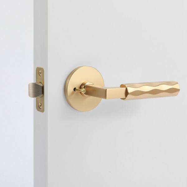 Aerdeco 3 Pack Brushed Gold Door Handles Interior, Knurled Privacy
