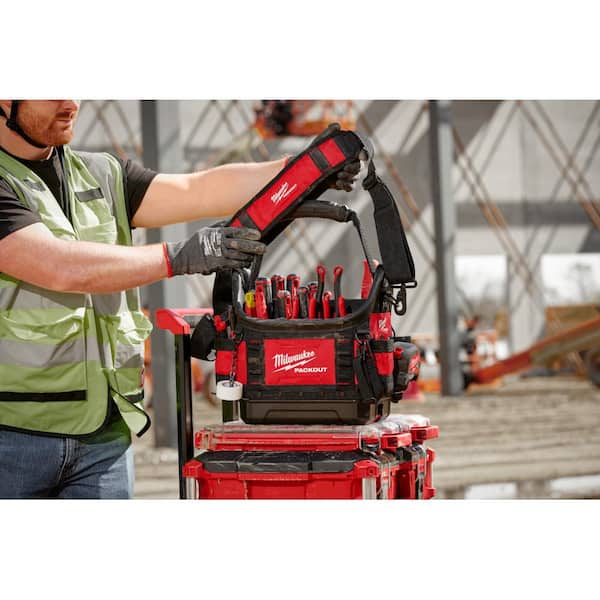 Milwaukee PACKOUT 10 in. Structured Tote with PACKOUT Red 18 oz ...