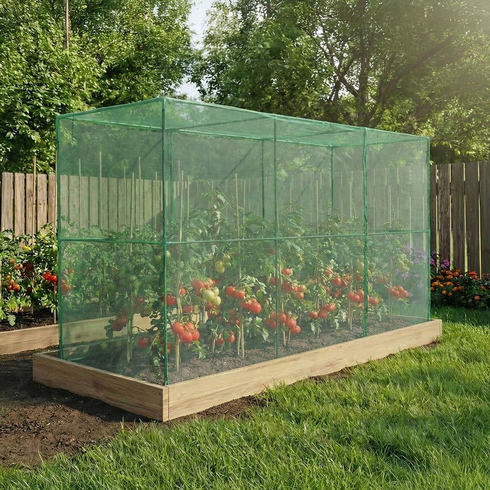 Aoodor 73 in. H Green 3-Roomed Walk-in Crop Cage Plant Protection Tent ...