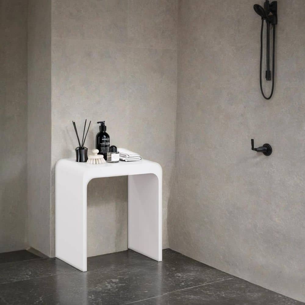 Dimakai 15.6 in. W Mold and Rust Resistant Solid Surface Shower Stool Elderly-Friendly Bathroom ...