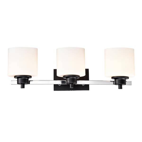 Edvivi 24 in. 3-Light Black and Chrome Finish Vanity Light with Etched ...