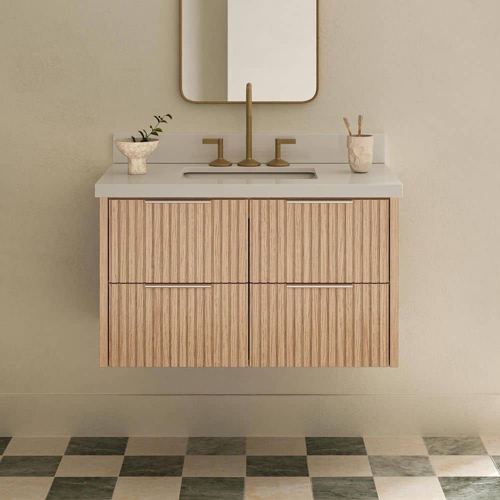 ARIEL Lucia 36 in. Single Sink Floating Bathroom Vanity in Oak with ...