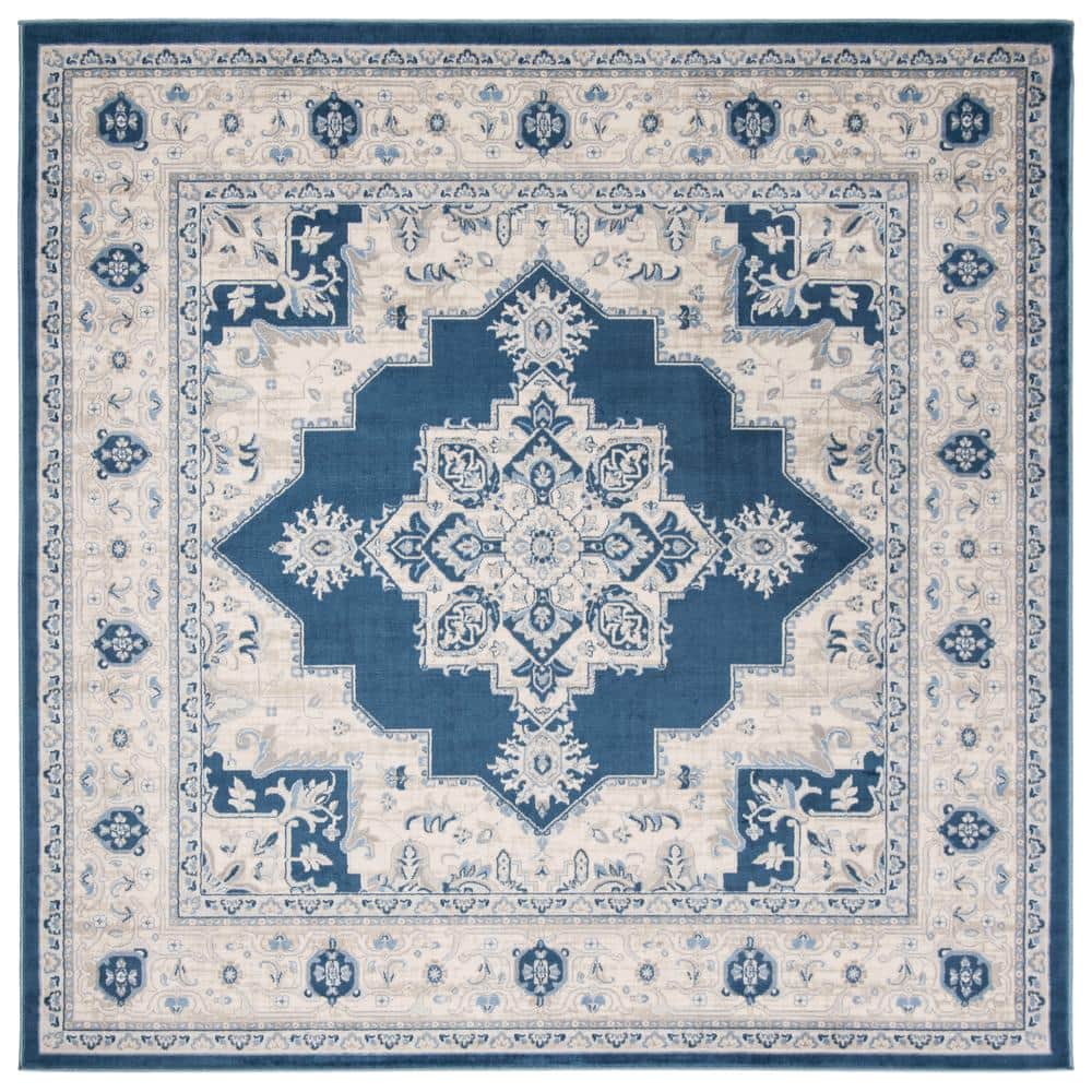 SAFAVIEH Brentwood Navy/Cream 9 ft. x 9 ft. Square Floral Medallion ...