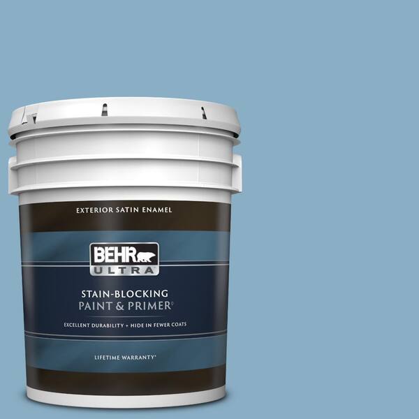 BEHR ULTRA 5 gal. #S500-4 Chilly Blue Satin Enamel Exterior Paint ...