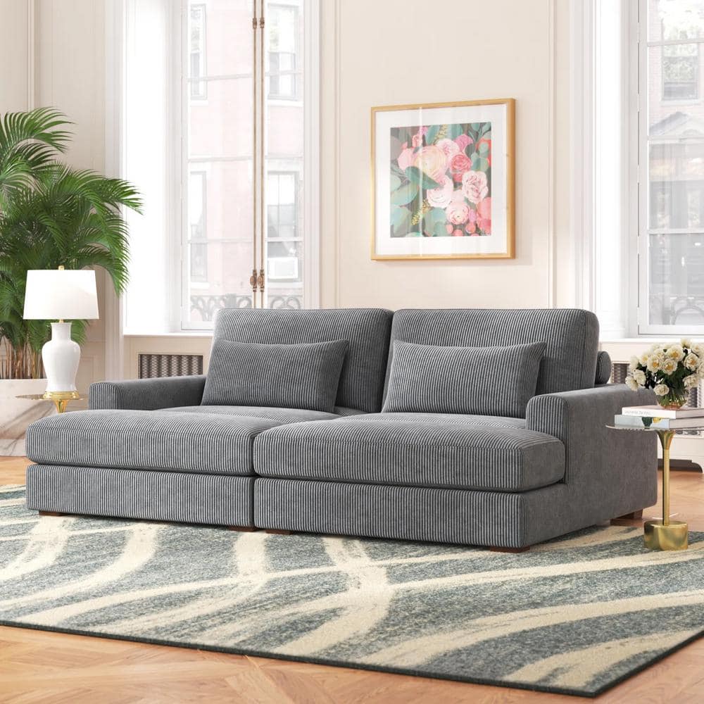 Monland 90 in. Square Arm Polyester Upholstered Rectangle Sofa Deep ...