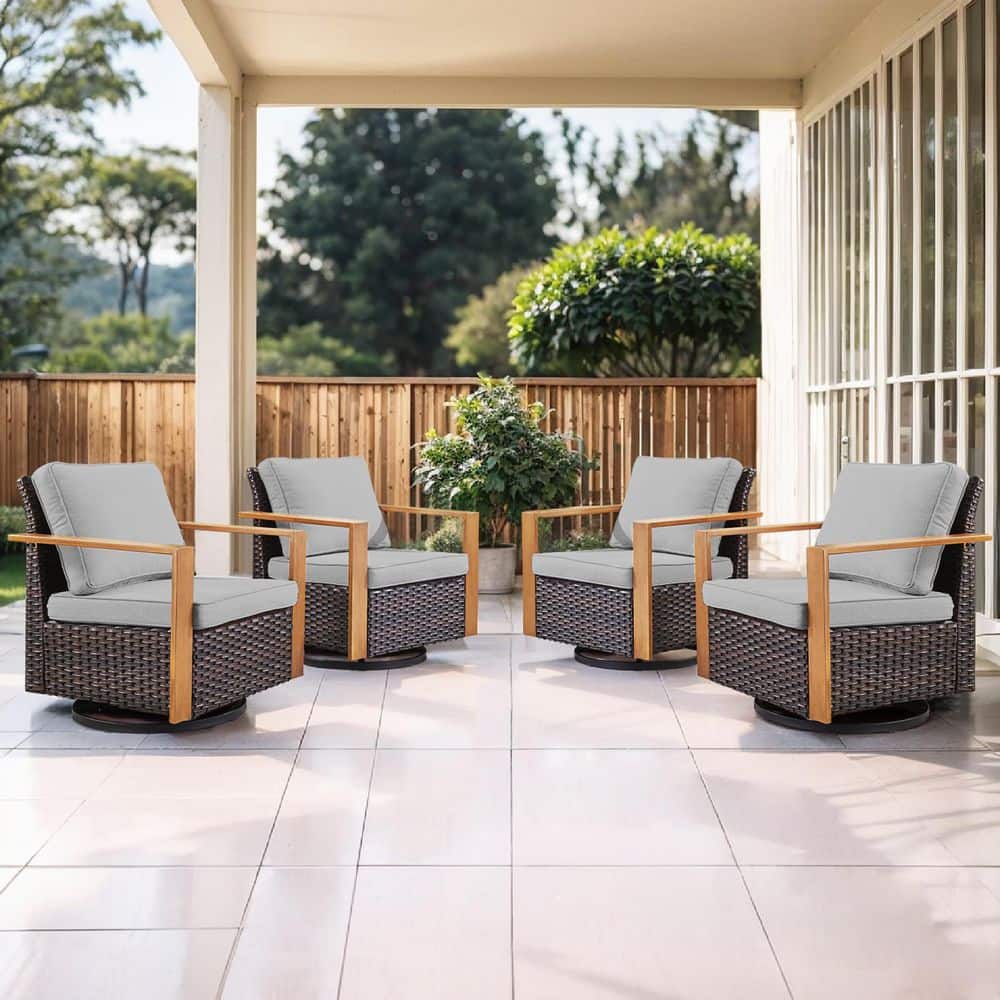 moosprr Linea Brown Swivel Glider Wicker Outdoor Rocking Chair with ...