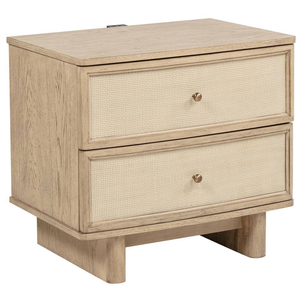 Coaster Kailani Beige Oak 2-Drawer Nightstand Bedside Table with USB ...