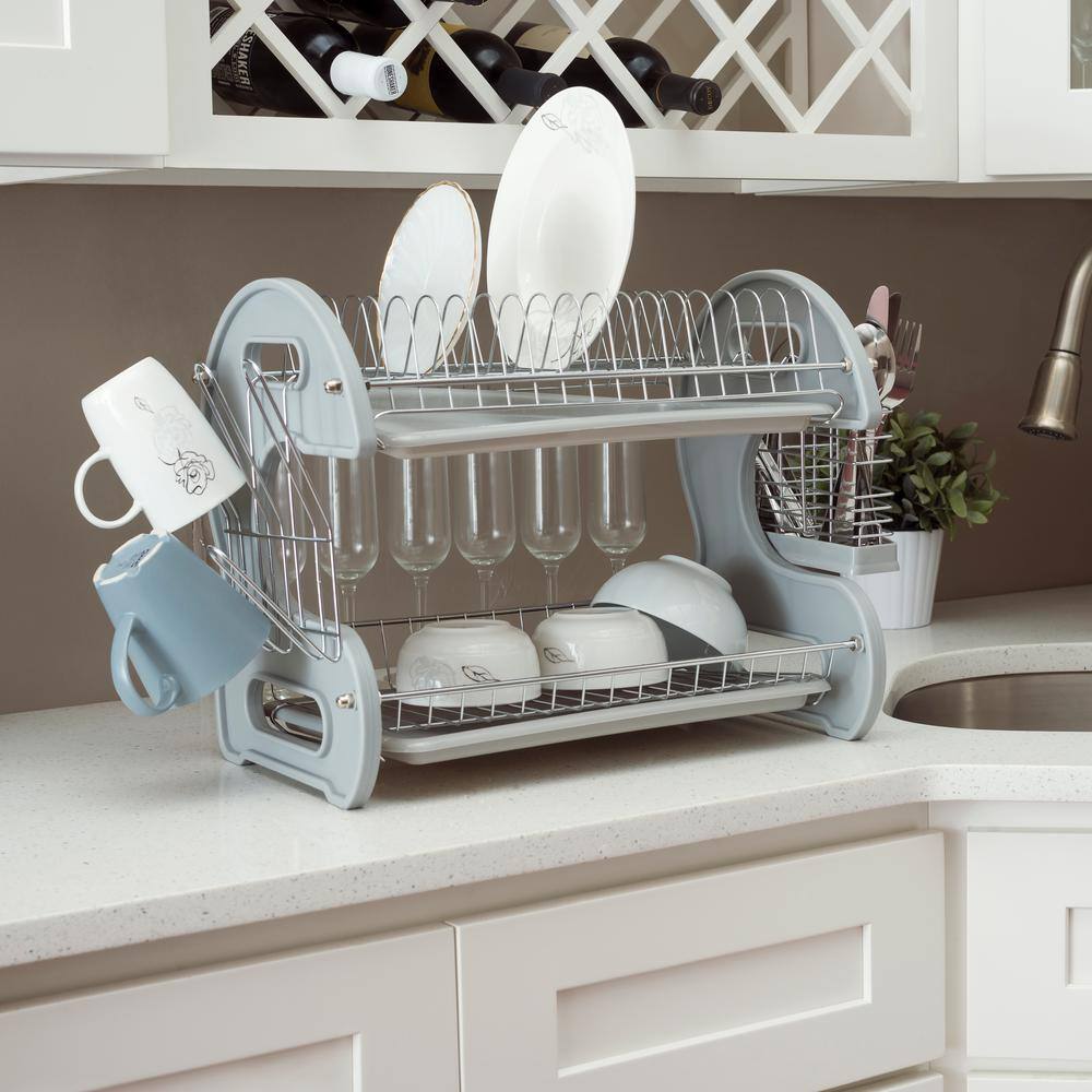 Grey S Shape 2-Tier Dish Rack HDC73809