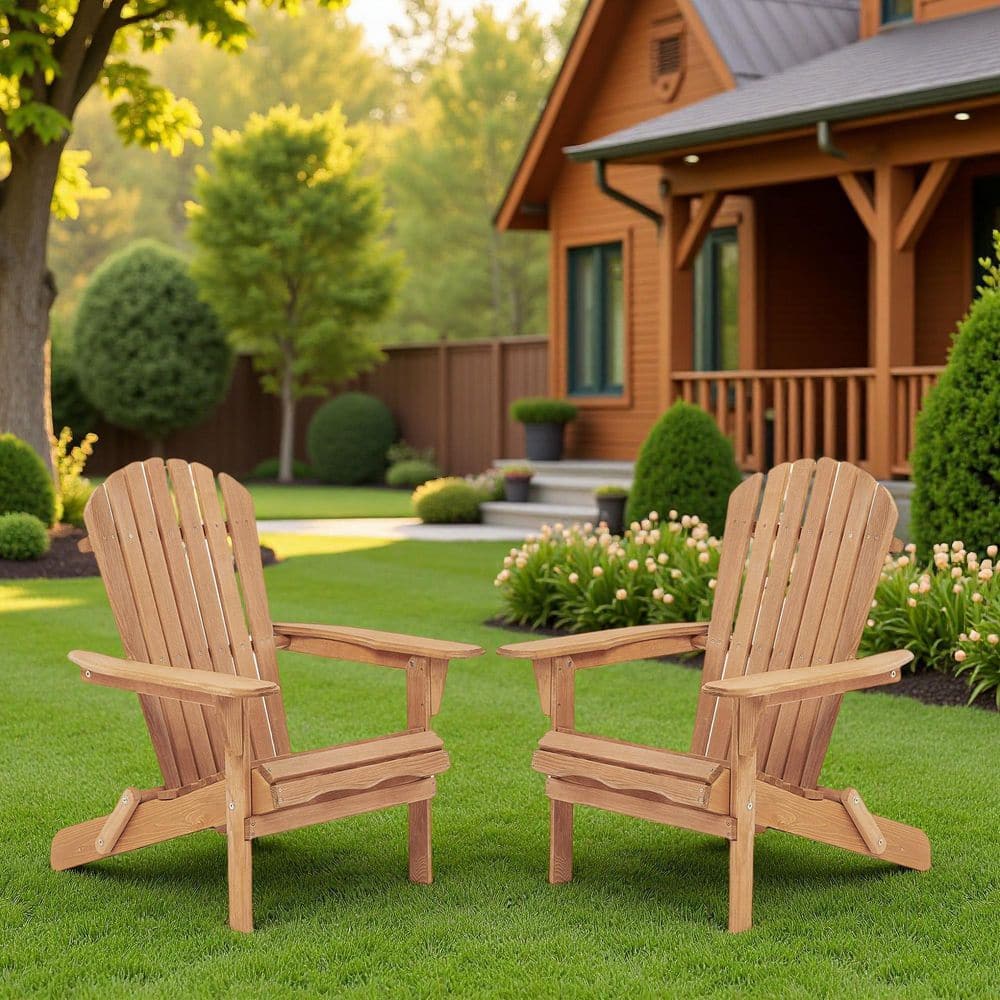 Light Brown Folding Wood Adirondack Chair, Outdoor Lounge Chair (Set of ...