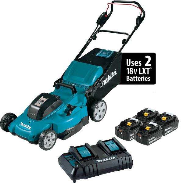 Makita 18V X2 36V LXT Lithium Ion Cordless 21 in. Walk Behind Lawn Mower Kit w 4 batteries 4.0Ah XML10CM1 The Home Depot