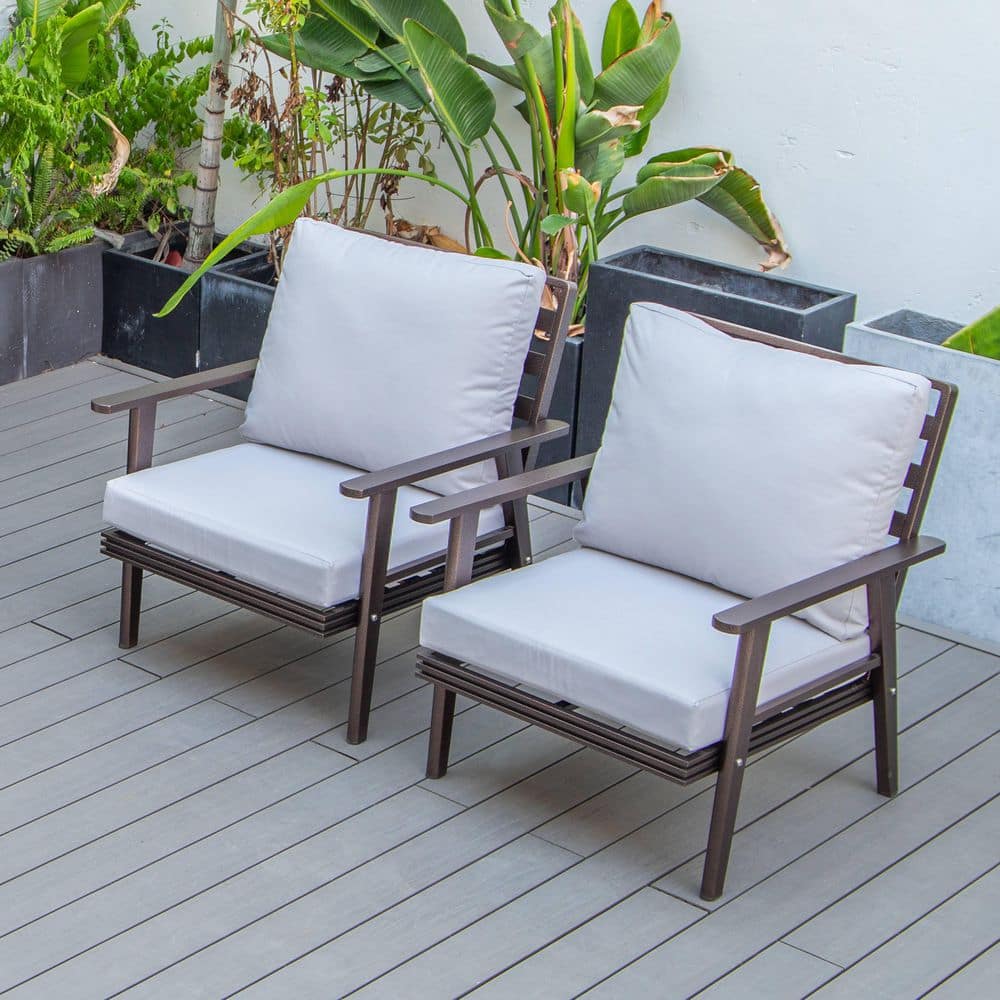 Leisuremod Walbrooke Modern Brown Outdoor Arm Chair w/ Powder Coated ...