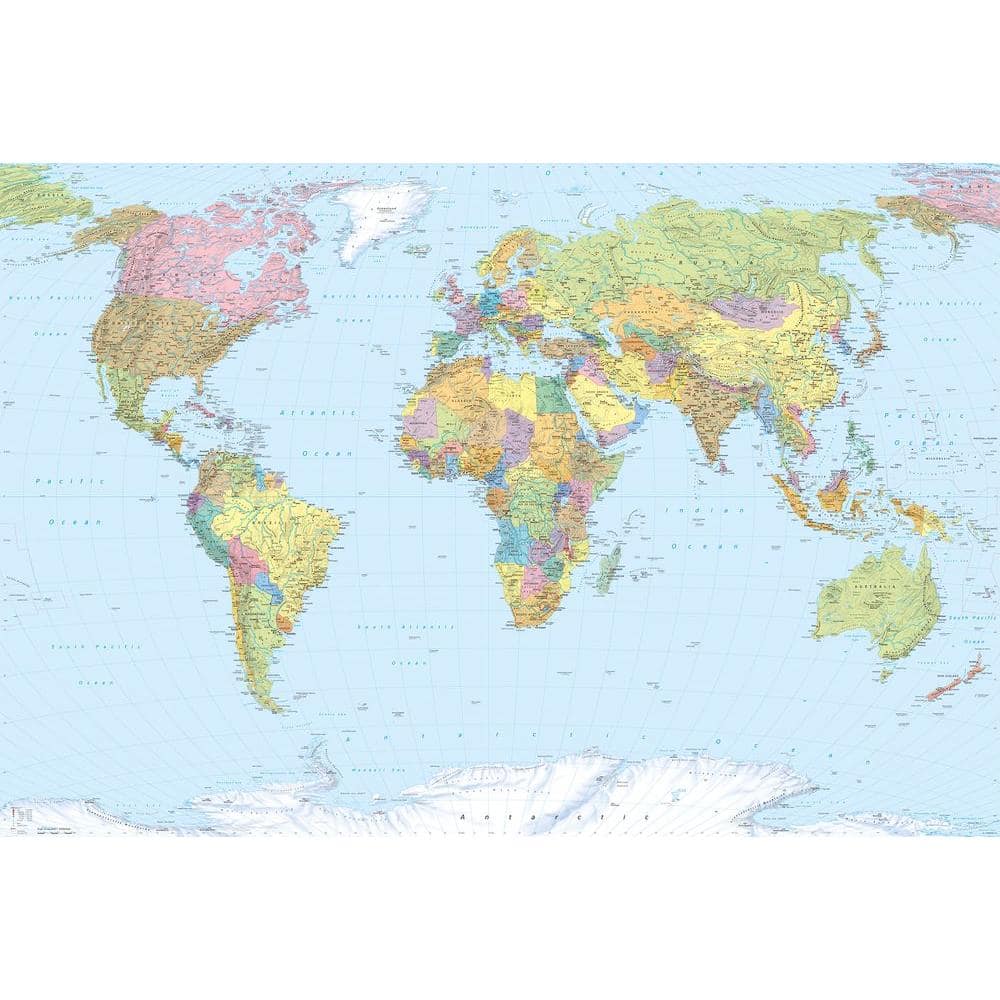 Komar 145 in. H x 98 in. W World Map Wall Mural XXL4-038 - The Home Depot