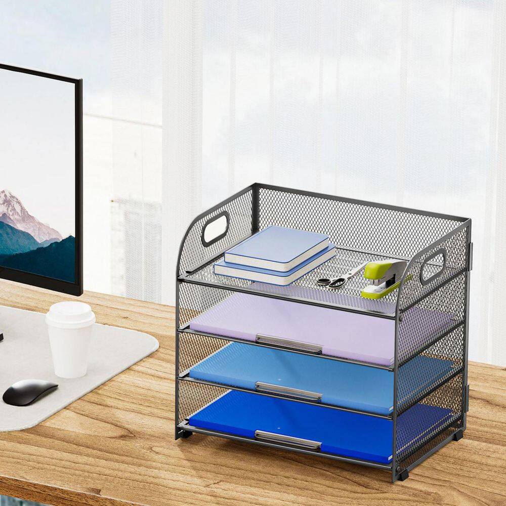 10.7 in. x 12.6 in. 4 Tier Paper Organizer Letter Tray, Mesh Desk File ...