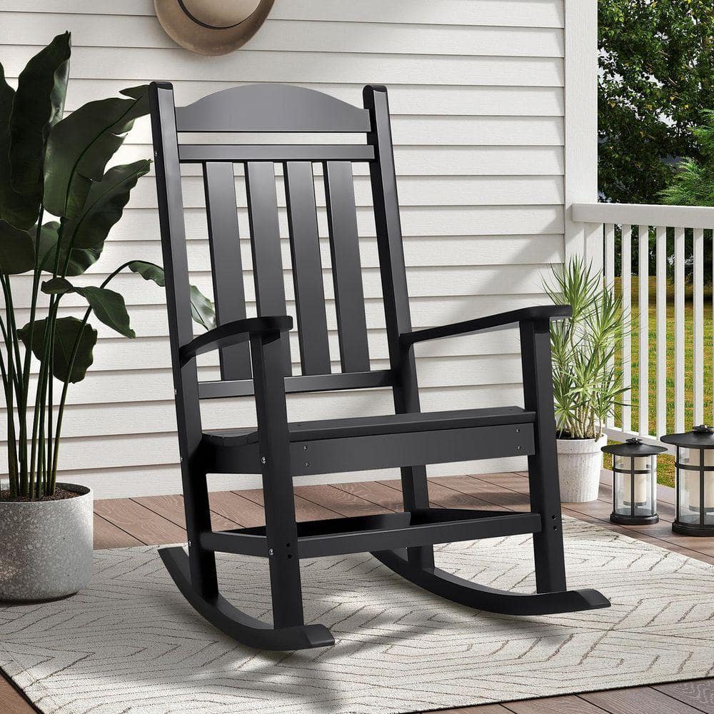 ART TO REAL Black high-density polyethylene Plastic Outdoor Rocking ...
