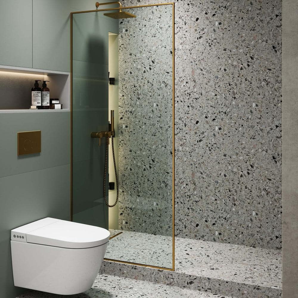 FINE FIXTURES 34 in. W x 74.25 in. H Fixed Full Frame Shower Door in ...