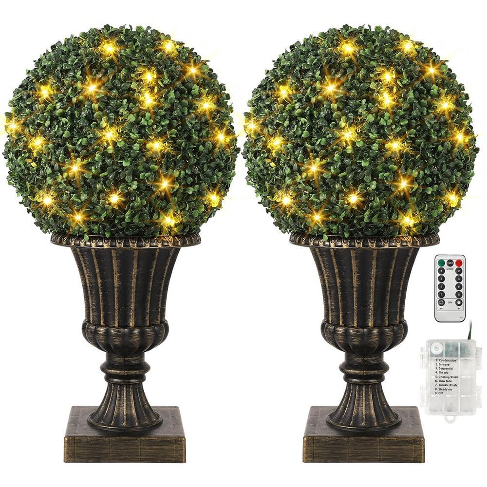 2Pcs,16inch Faux Boxwood Balls,Artificial Topiary Tree in Gold Pot for ...