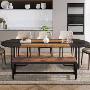 BYBLIGHT Roesler Modern Black and Walnut Wood 70.86 in. Sled Dining ...