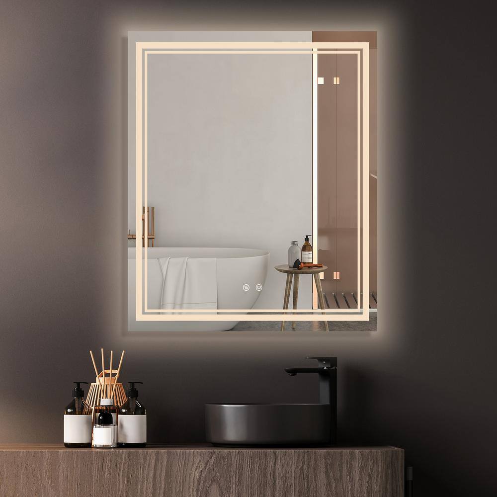 NTQ 30 in. W x 36 in. H Lighted Rectangular Frameless Anti-Fog Dimmable ...