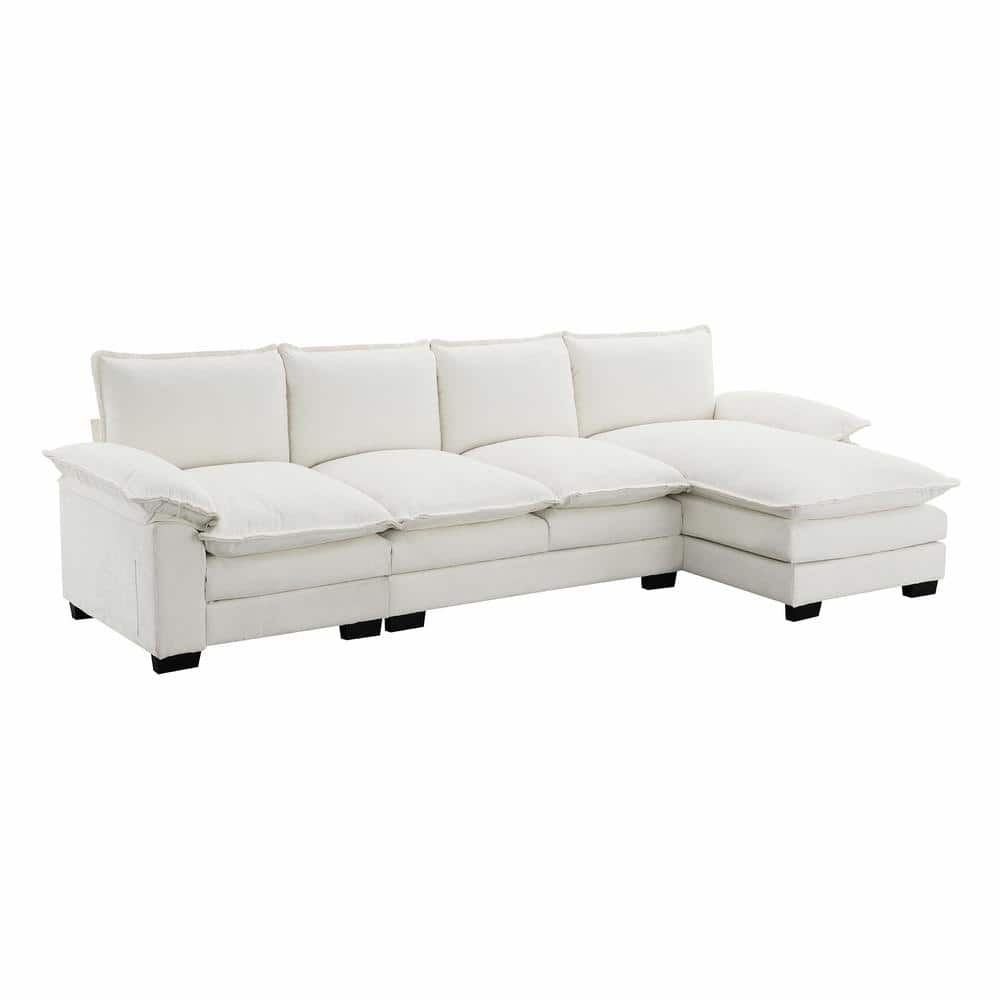 Clihome 118 in. Modern Straight Arm Chenille Rectangle Sofa in Beige ...