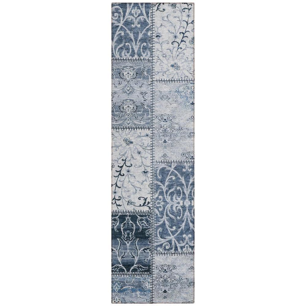HomeRoots Denim Blue 2 ft. x 8 ft. Woven Plaid Runner Indoor/Outdoor ...