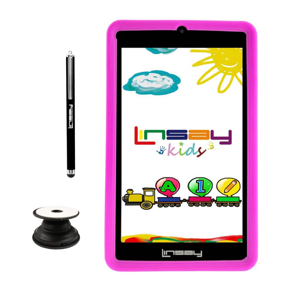 LINSAY 7 in. 64GB Android 13 Tablet with Pink Kids Defender Case ...