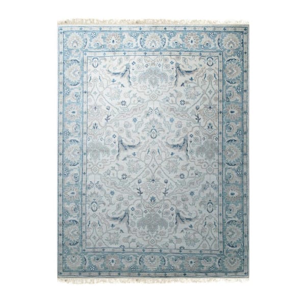 EORC Beige 8 ft. x 10 ft. Hand-Knotted Wool Classic Floral Rug Area Rug ...