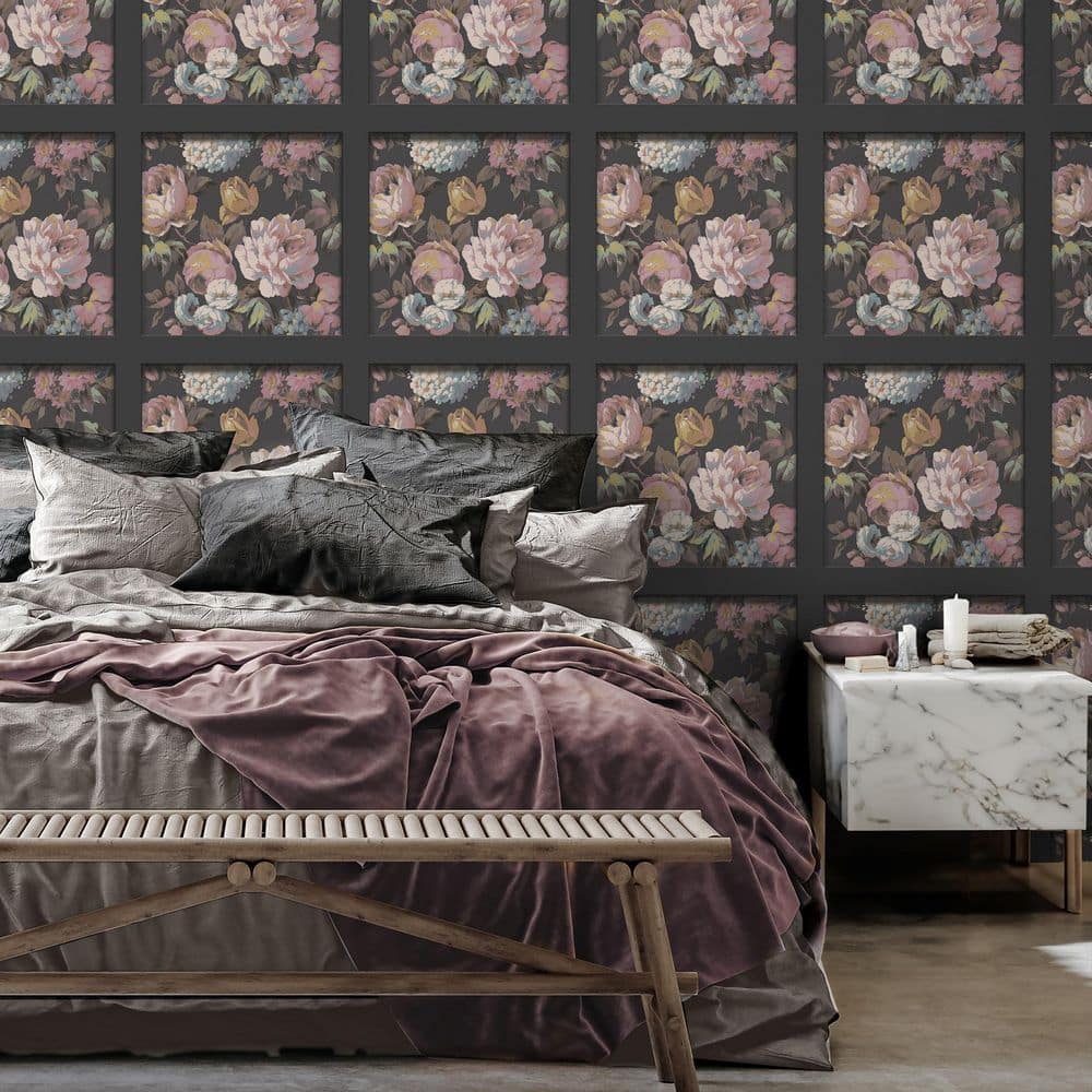 Fine Decor Arlene Black Floral Panel Wallpaper Sample FD43712SAM - The ...