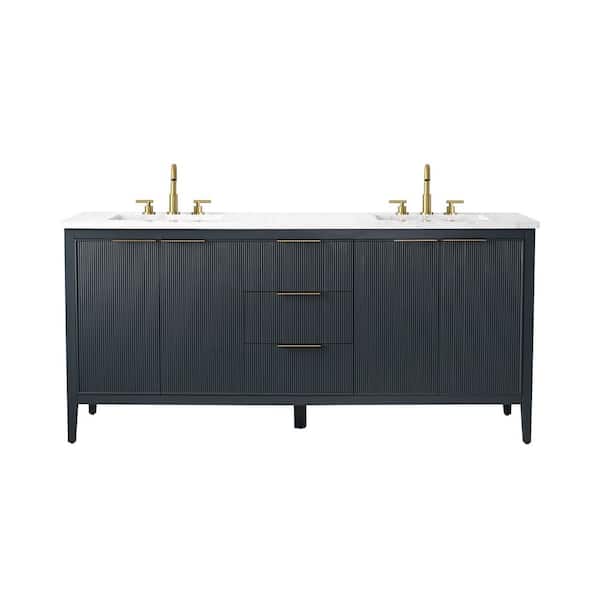 SUDIO Emma 72 in. W Bath Vanity in Vintage Blue with Engineered Stone ...