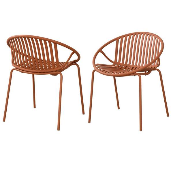 Orange Stackable Metal Outdoor Dining Chairs, Patio Lounge Chairs Set ...