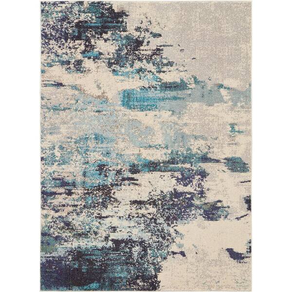 Nourison Celestial Ivory/Teal Blue 5 ft. x 7 ft. Abstract Modern Area ...